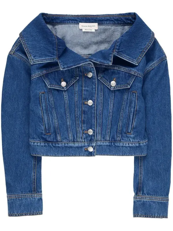 Alexander McQueen Cropped Denim Jacket - Blue
