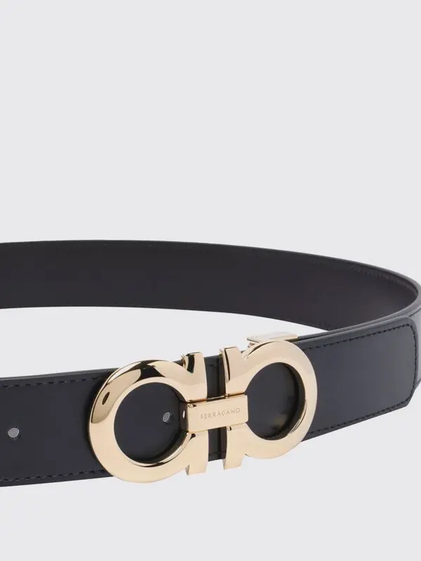 FERRAGAMO Reversible Leather Belt With Gancini Buckle - Black