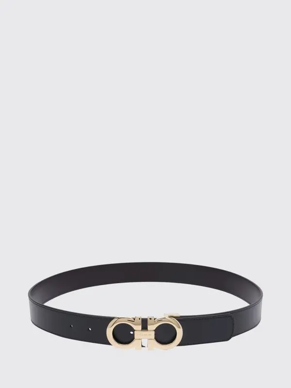 FERRAGAMO Reversible Leather Belt With Gancini Buckle - Black