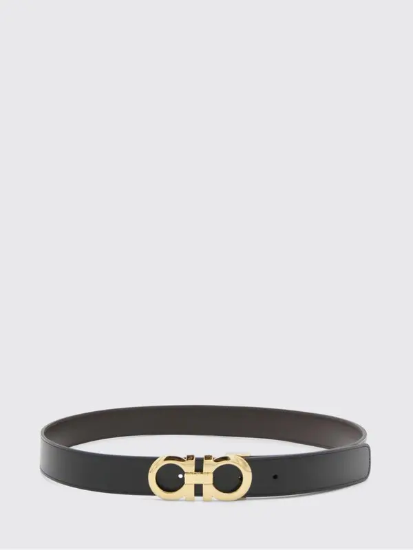 FERRAGAMO Reversible Leather Belt With Gancini Buckle - Black