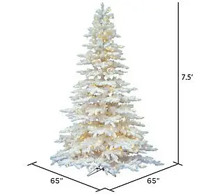 VICKERMAN 7.5' Flocked White Spruce Artificial Hristmastreepw