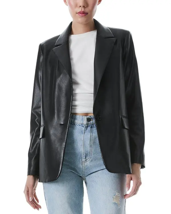 Alice + Olivia Faux Leather Blazer - Black