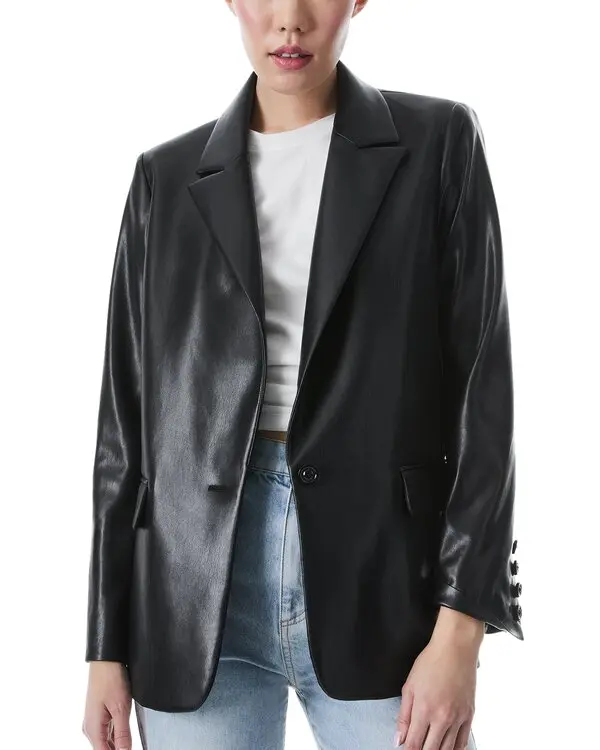 Alice + Olivia Faux Leather Blazer - Black