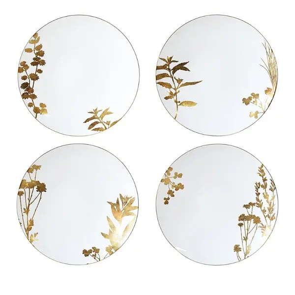 Bernardaud Vegetal Or Assorted Dinner Plates, Set Of 4 - White/gold