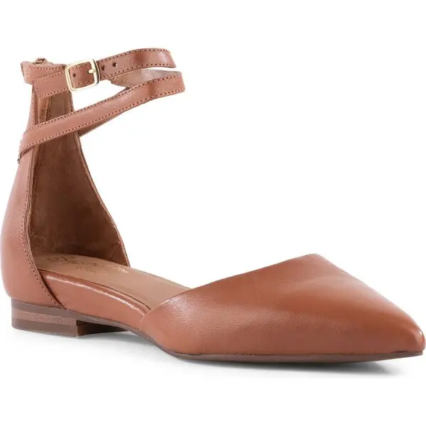 Seychelles Ankle Strap D'orsay Pointed Toe Flat - Tan