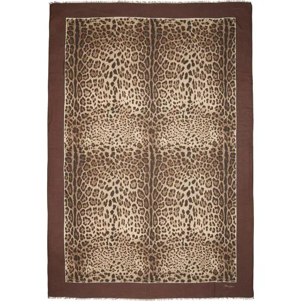 Dolce & Gabbana Leopard Print Signature Border Scarf - Light Brown Print