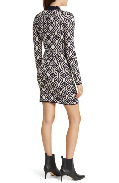 ZOE AND CLAIRE Geometric Print Long Sleeve Sweater Dress