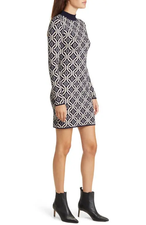 ZOE AND CLAIRE Geometric Print Long Sleeve Sweater Dress