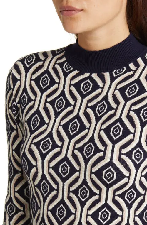 ZOE AND CLAIRE Geometric Print Long Sleeve Sweater Dress