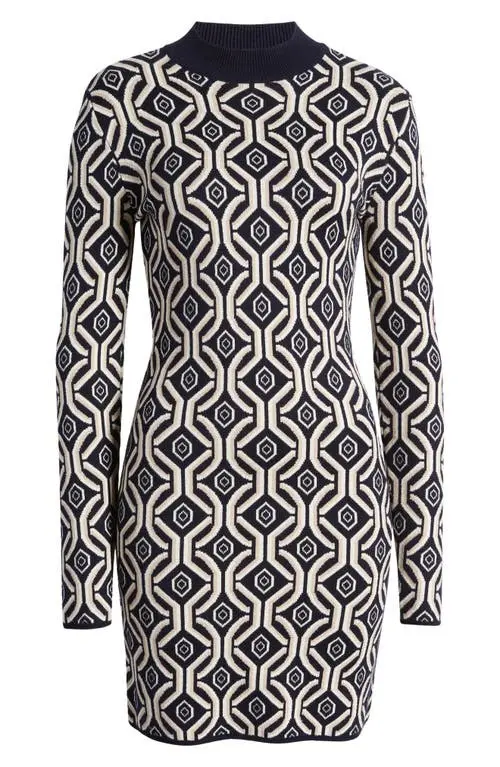 ZOE AND CLAIRE Geometric Print Long Sleeve Sweater Dress