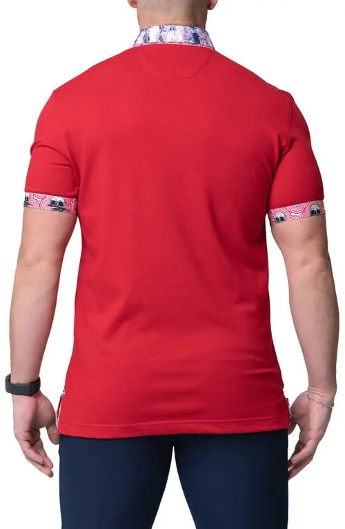 MACEOO Mozart Solid Ripple Piqué Button-down Polo - Red