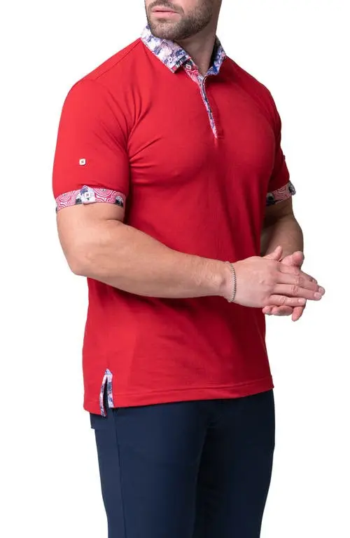MACEOO Mozart Solid Ripple Piqué Button-down Polo - Red