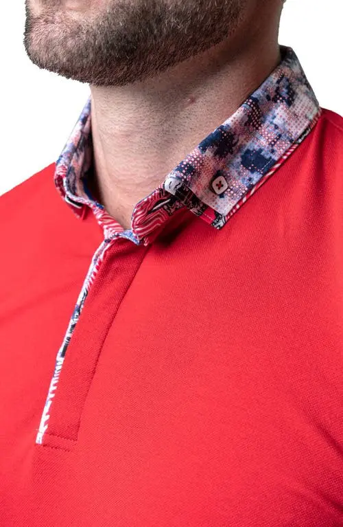 MACEOO Mozart Solid Ripple Piqué Button-down Polo - Red