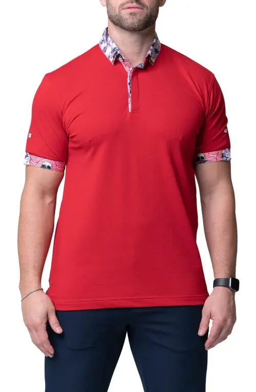 MACEOO Mozart Solid Ripple Piqué Button-down Polo - Red