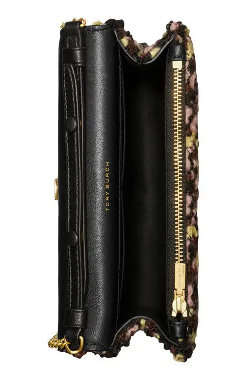 Tory Burch Mini Kira Tweed Wool Blend Top Handle Wallet On A Chain
