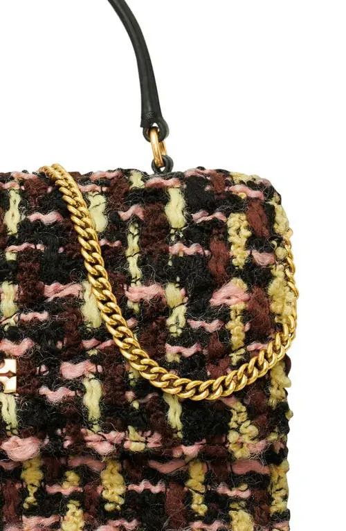 Tory Burch Mini Kira Tweed Wool Blend Top Handle Wallet On A Chain
