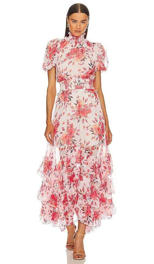 chinese dress ladies Kiran Halter Gown in Orange Floral by Elliatt
