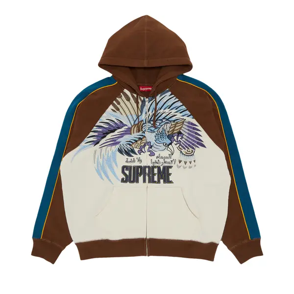 Supreme Falcon Raglan Zip Up Hooded Sweatshirt - Cream