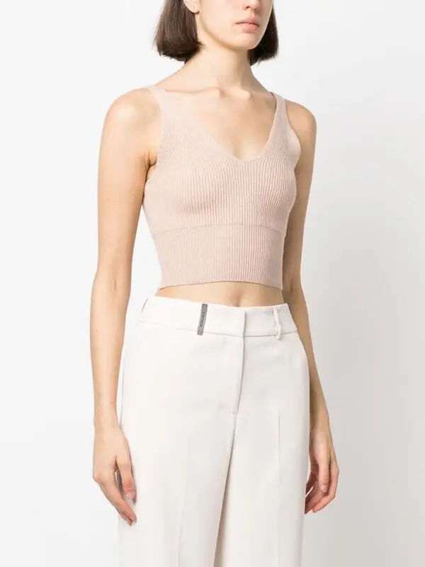 Peserico Ribbed-knit U-neck Tank Top - Pink