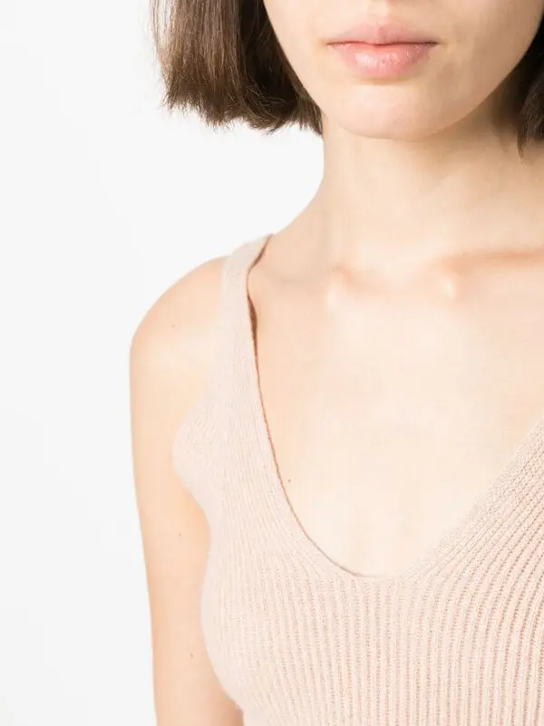 Peserico Ribbed-knit U-neck Tank Top - Pink
