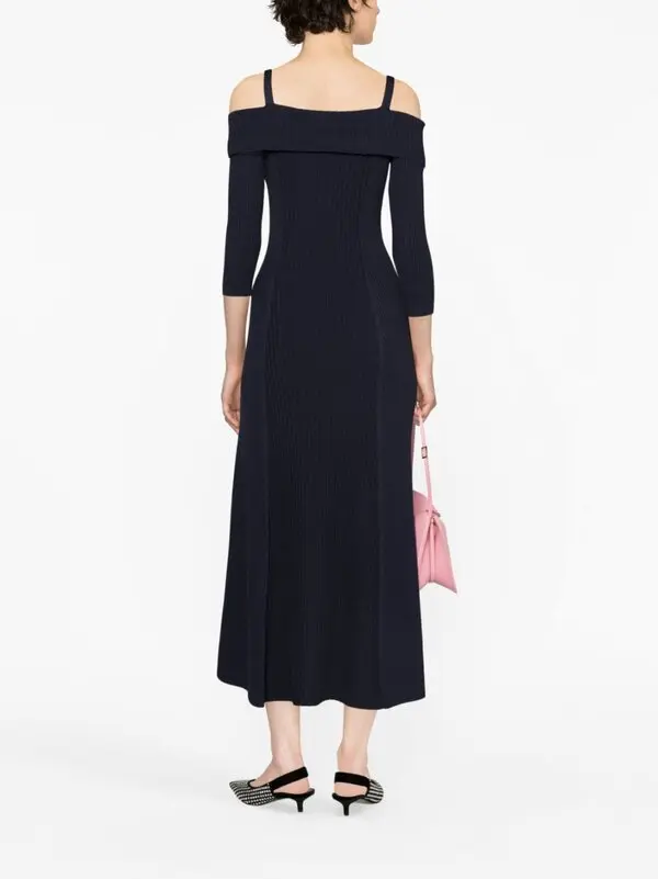 GANNI Off-shoulder Midi Dress - Blue