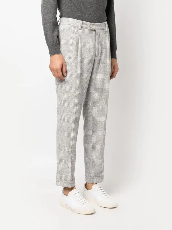 Brunello Cucinelli Plaid Wool-blend Tapered Trousers