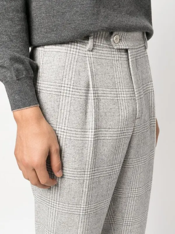 Brunello Cucinelli Plaid Wool-blend Tapered Trousers