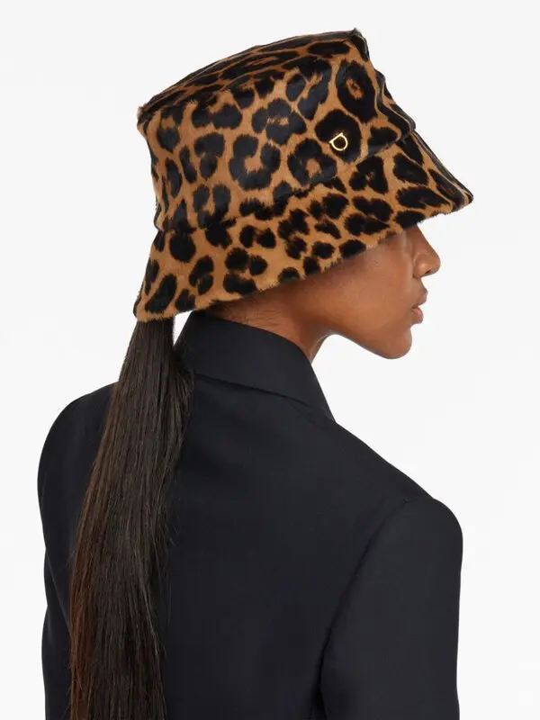 Ferragamo Leopard Print Bucket Hat Brown Womens Max Mara Alpaca and Wool Leopard Jacquard Bucket Hat  main image 3