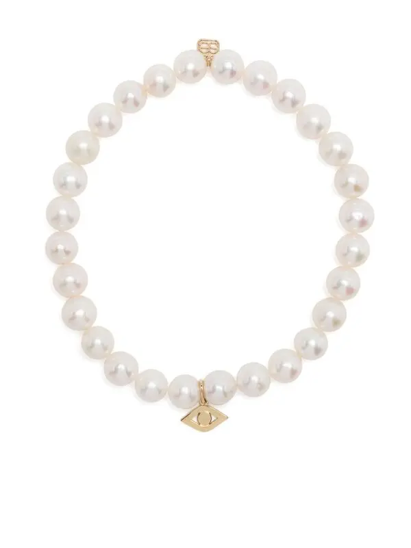 SYDNEY EVAN 14kt Yellow Gold Evil Eye Pearl Bracelet - White