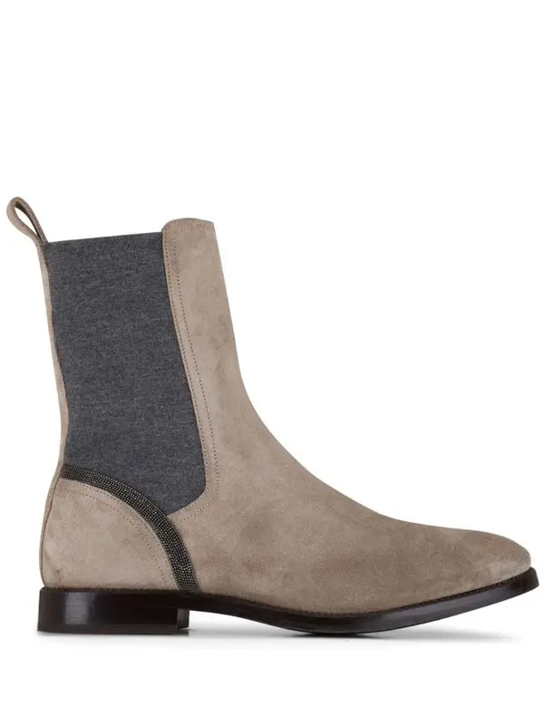 Brunello Cucinelli Embellished Chelsea Suede Boots - Neutrals