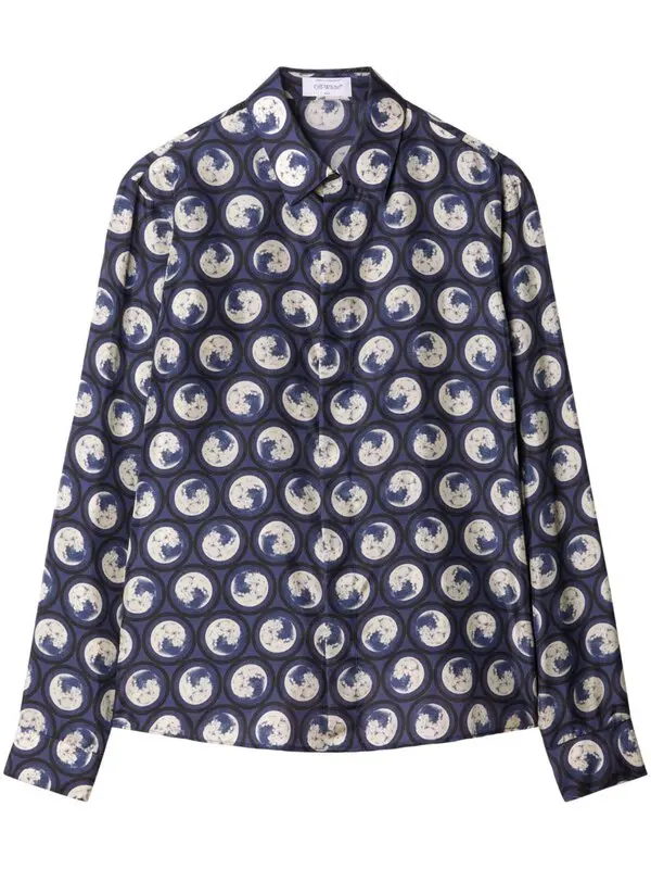 Off-White Moon-print Silk Shirt - Blue