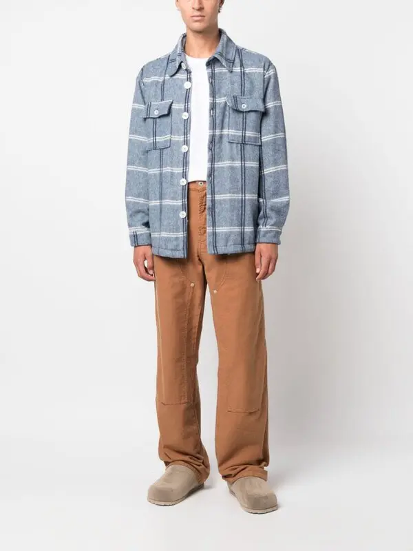 FAMILY FIRST Logo-print Checked Flannel Shirt - Blue