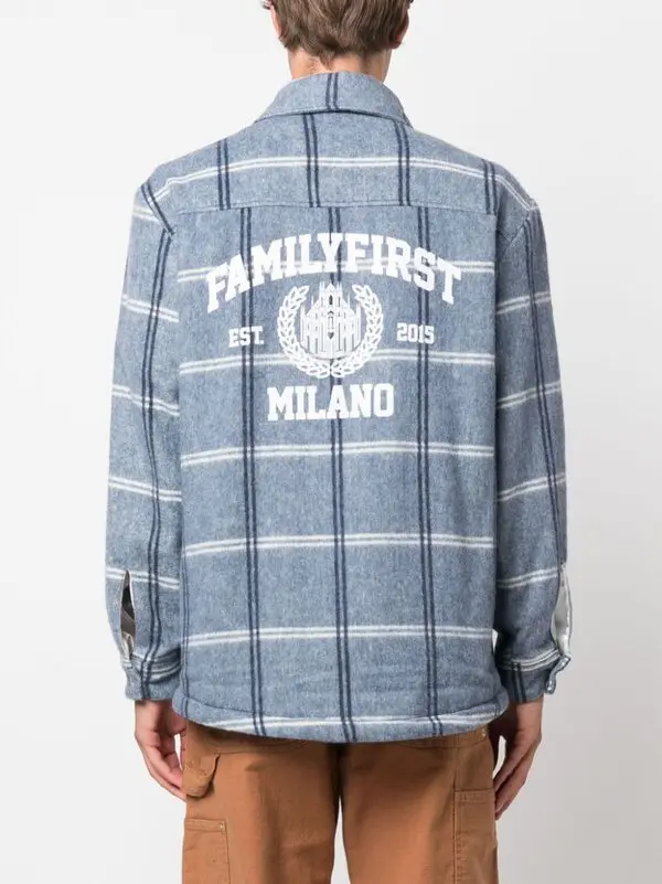 FAMILY FIRST Logo-print Checked Flannel Shirt - Blue