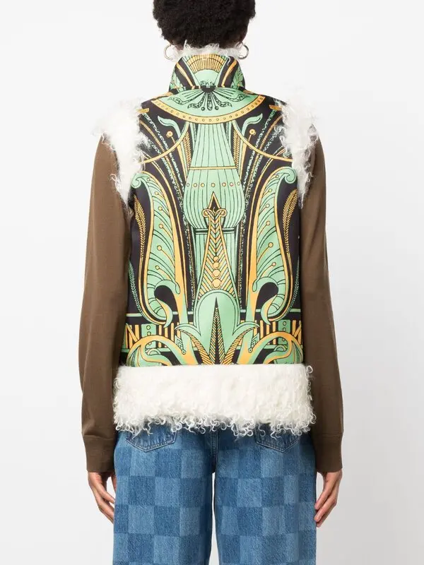 La DoubleJ Graphic-print Shearling-trim Vest - Black