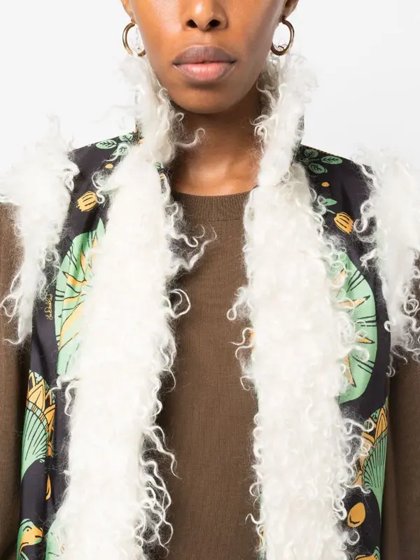 La DoubleJ Graphic-print Shearling-trim Vest - Black