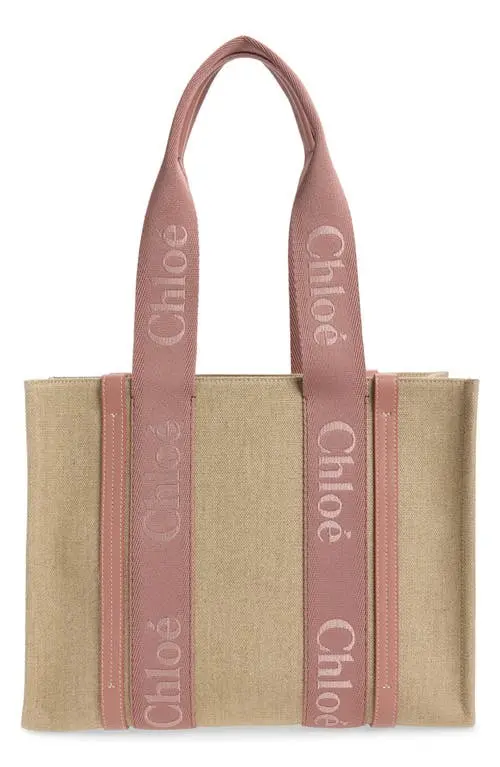 Chloé Medium Woody Linen Canvas Tote - Nougat