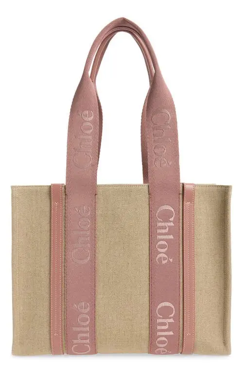 Chloé Medium Woody Linen Canvas Tote - Nougat