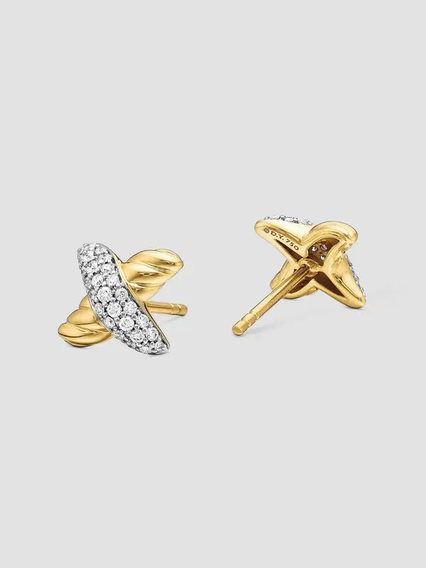 David Yurman Petite X Stud Earrings In 18k Yellow With Diamonds, 8.4mm