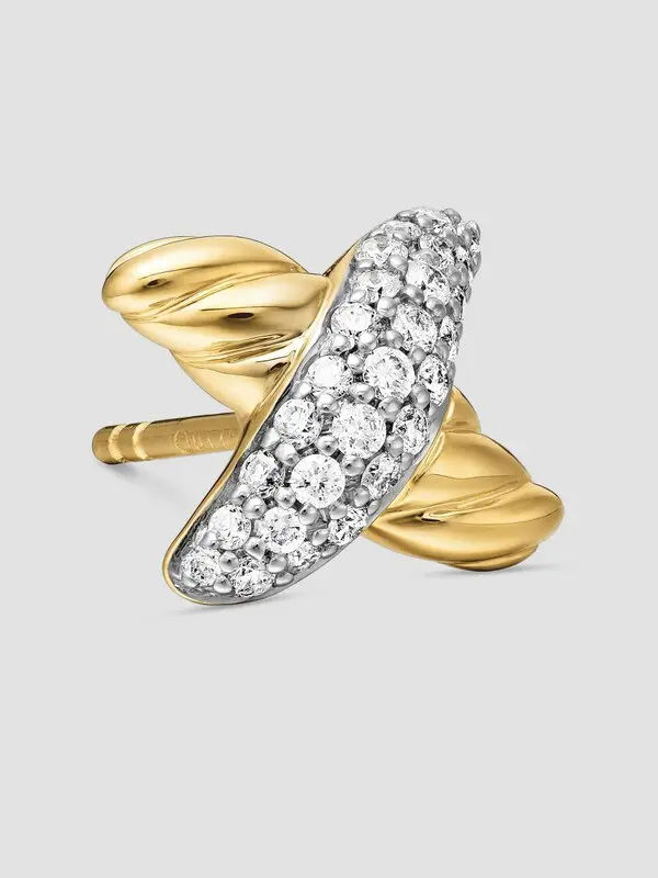 David Yurman Petite X Stud Earrings In 18k Yellow With Diamonds, 8.4mm