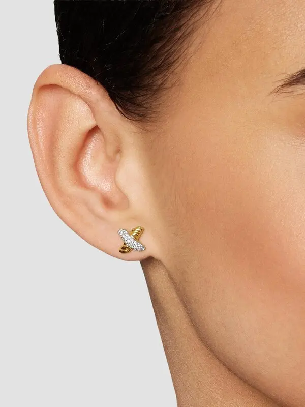 David Yurman Petite X Stud Earrings In 18k Yellow With Diamonds, 8.4mm