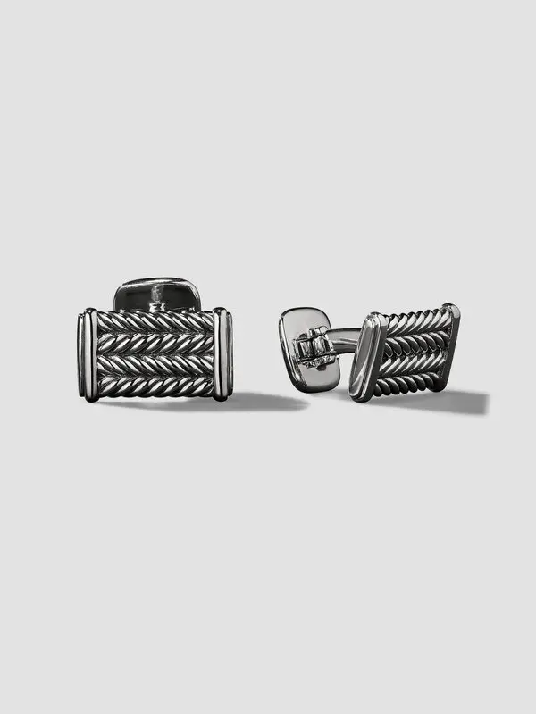 David Yurman Chevron Cufflinks In Sterling 22.8mm - Silver