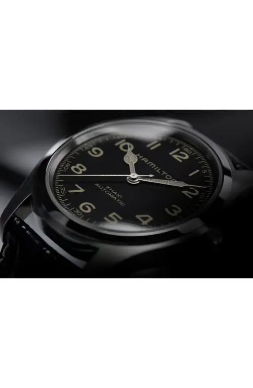 Hamilton Khaki Field Automatic Leather Strap Watch - Black