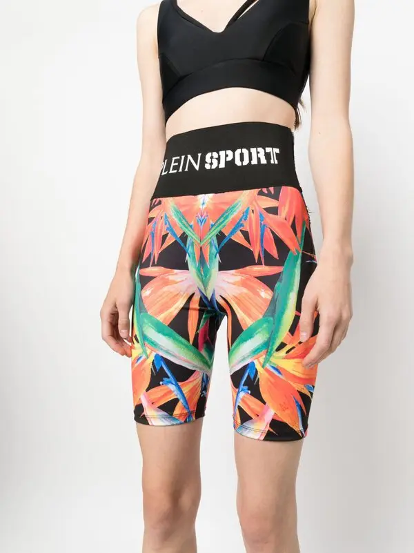 PLEIN SPORT Graphic-print Cyclist Shorts - Black