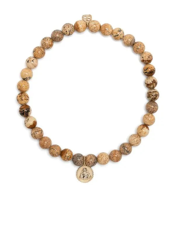 SYDNEY EVAN 14kt Yellow Gold Buddha Beaded Bracelet - Brown