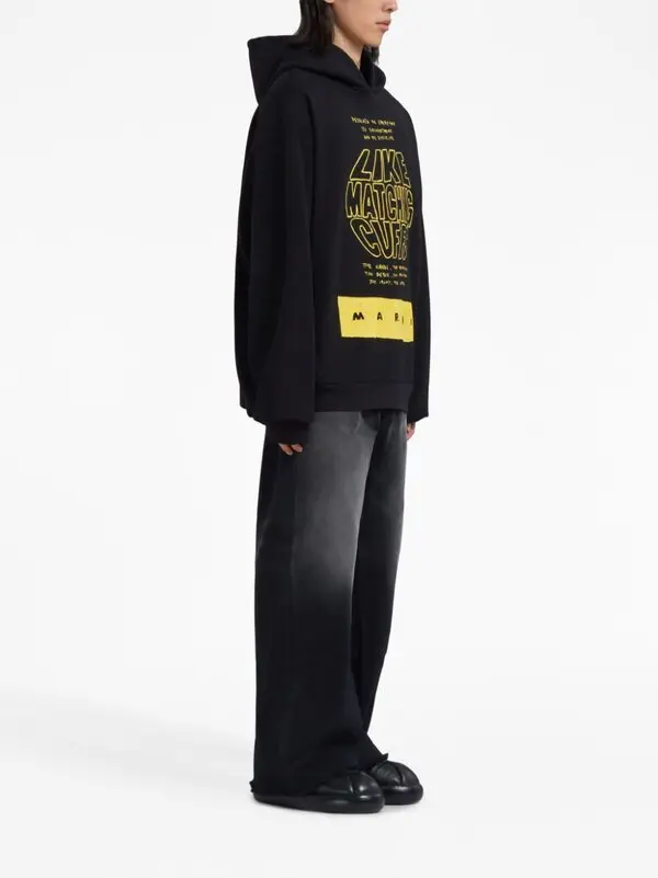 Marni Slogan-print Cotton Hoodie - Black