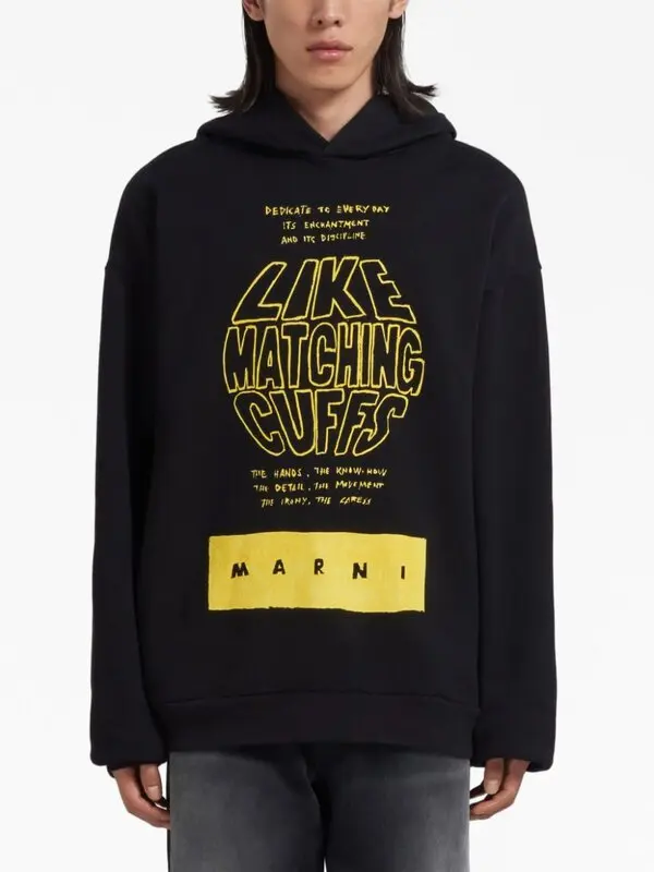 Marni Slogan-print Cotton Hoodie - Black