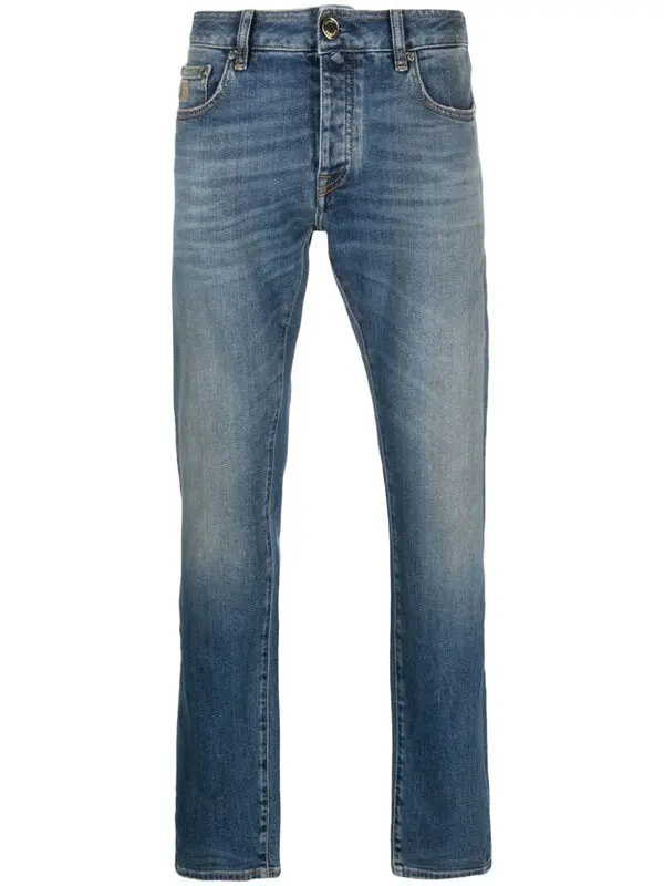 MOORER Stonewashed Mid-rise Jeans - Blue