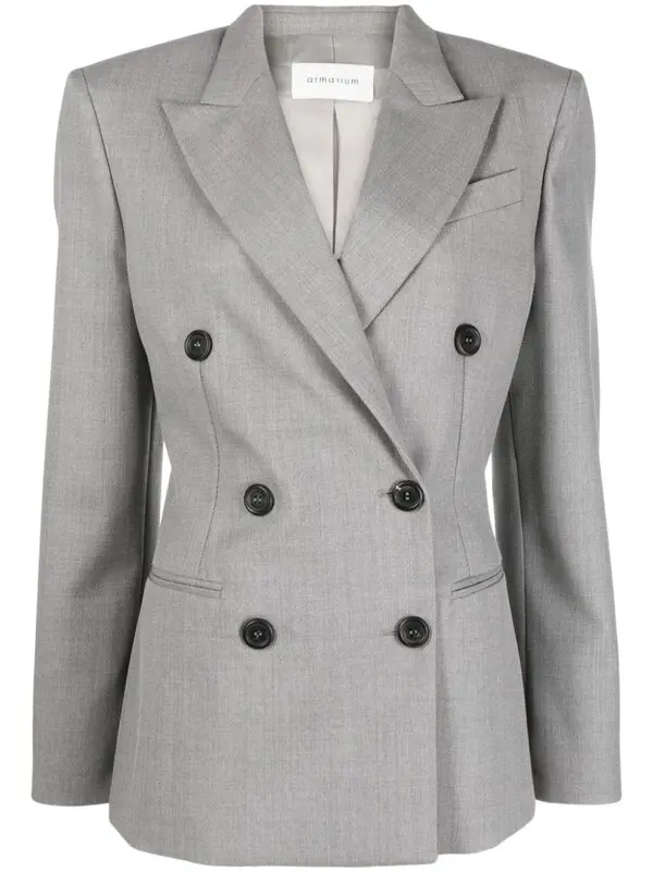 ARMARIUM Notched Lapels Double-breasted Blazer - Grey