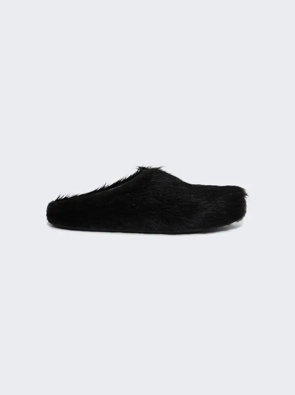 Marni Long-hair Calfskin Fussbett Sabot Shoes - Black