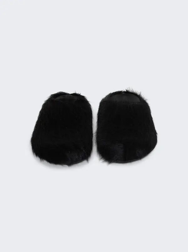 Marni Long-hair Calfskin Fussbett Sabot Shoes - Black